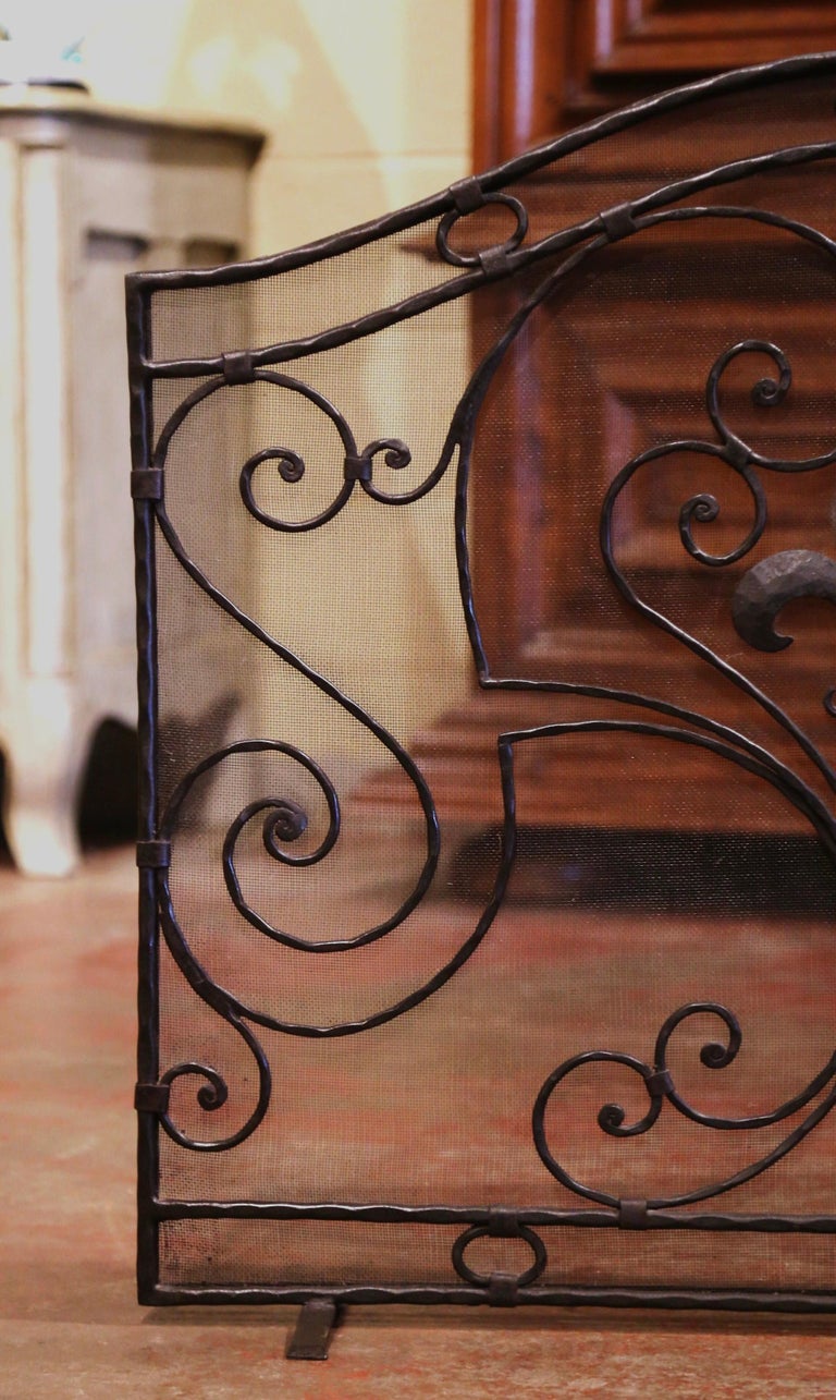 Mid-20th Century French Gothic Wrought Iron Fireplace Screen with Fleur ...