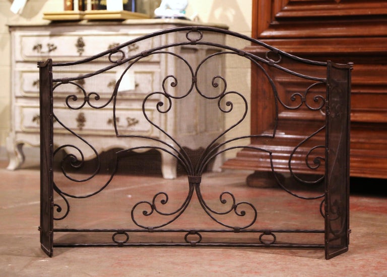 Mid-20th Century French Gothic Wrought Iron Three-Panel Fireplace ...