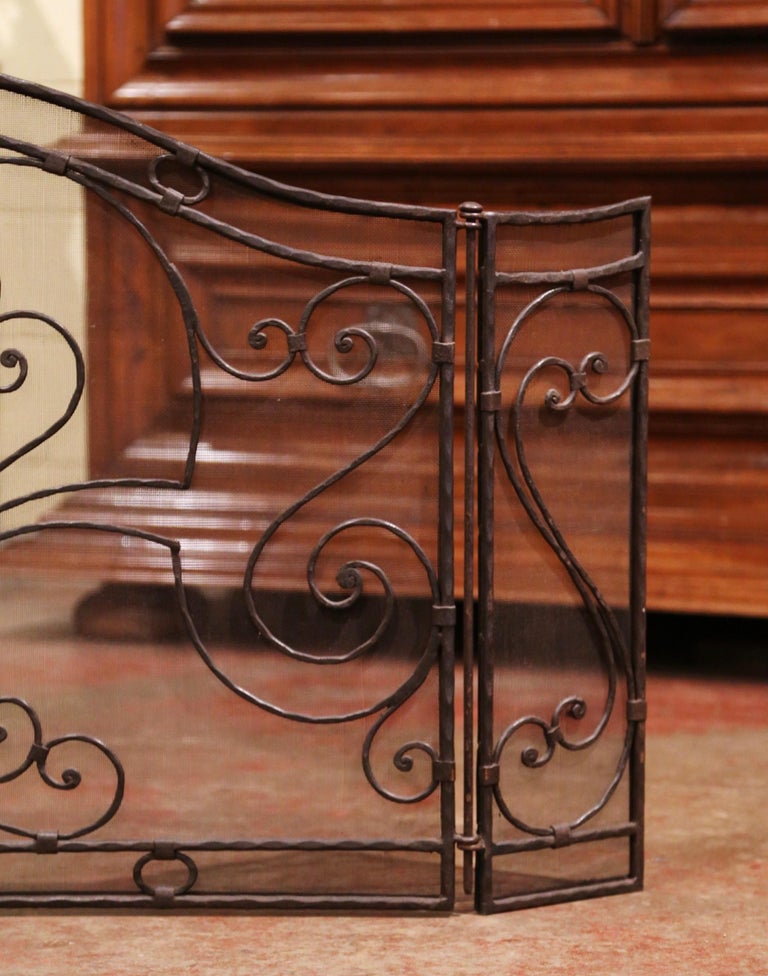 Mid-20th Century French Gothic Wrought Iron Three-Panel Fireplace ...