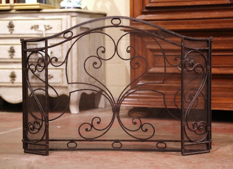 Mid-20th Century French Gothic Wrought Iron Three-Panel Fireplace ...