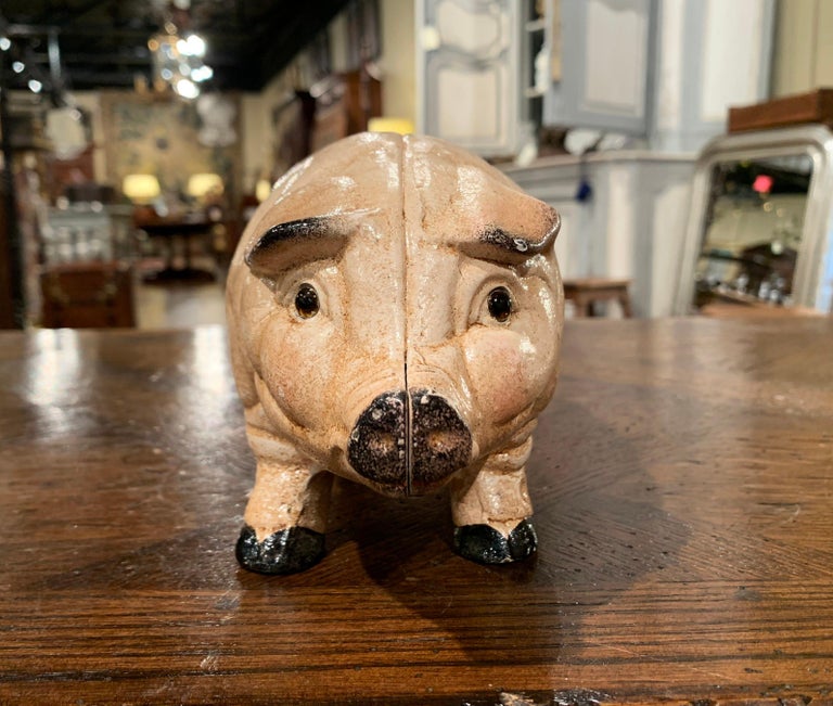 Mid-20th Century French Hand Painted Iron Piggy Bank Sculpture at 1stDibs