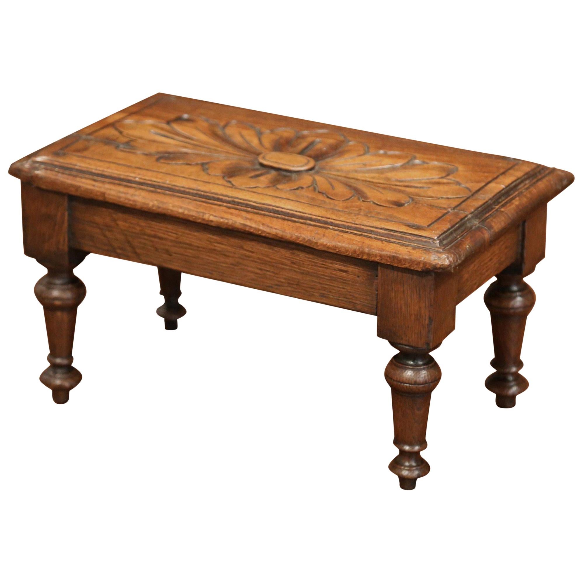 Mid-20th Century French Louis XIII Carved Oak Footstool with Stretcher ...