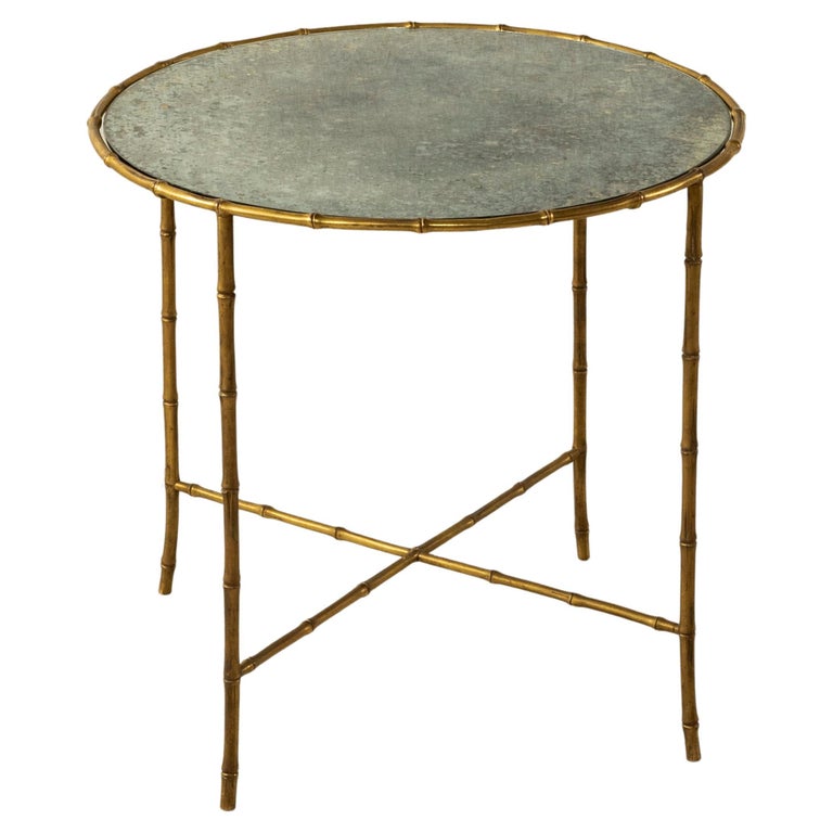 Mid-20th Century French Maison Bagues Faux Bamboo Bronze and Glass Side ...