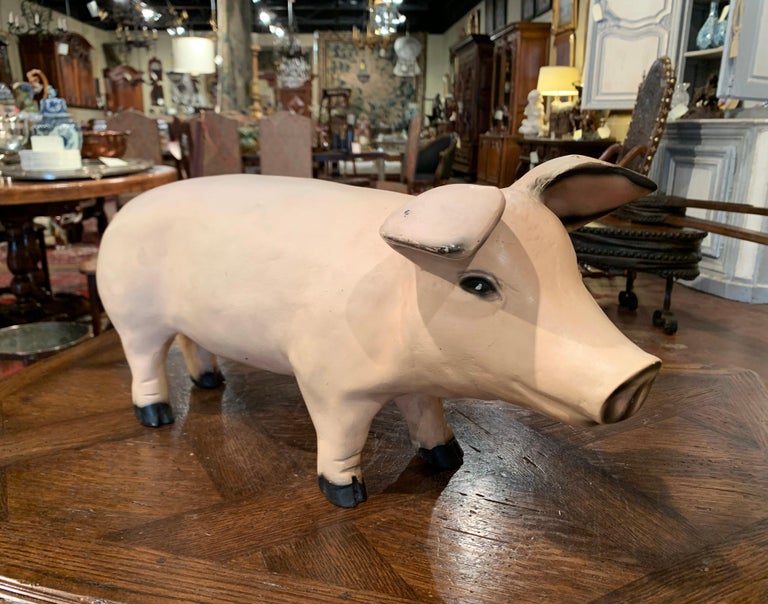 Mid-20th Century French Painted Pig Sculpture For Sale at 1stDibs