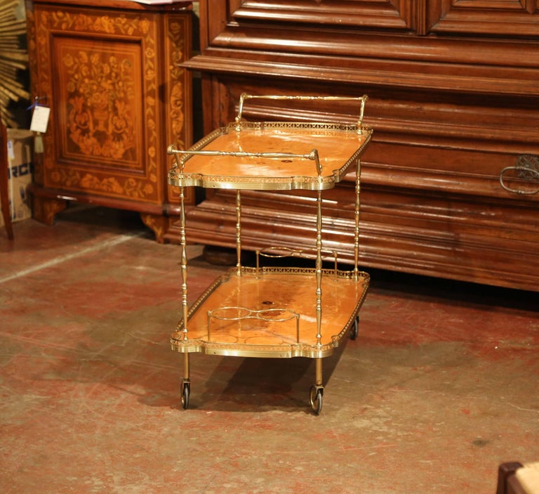 Mid-20th Century French Rosewood and Brass Tea Cart with Marquetry ...