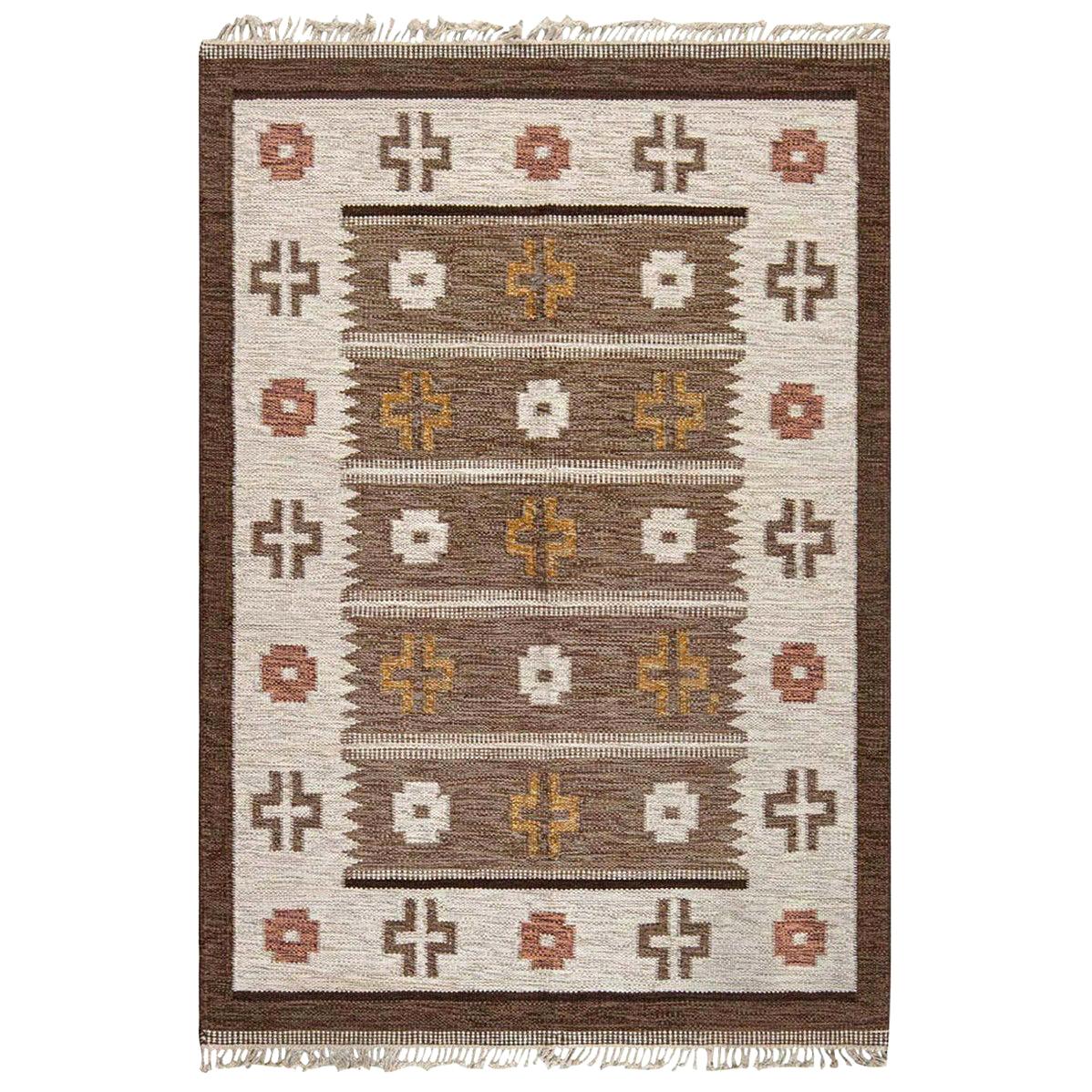 Antique Kurdish Transitional Geometric Copper Brown and Red Wool Rug ...