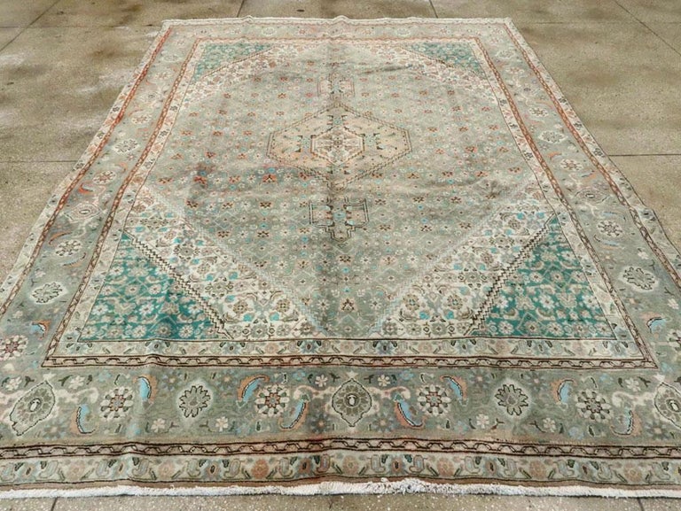 Mid-20th Century Geometric Persian Rug in Green and Turquoise For Sale ...