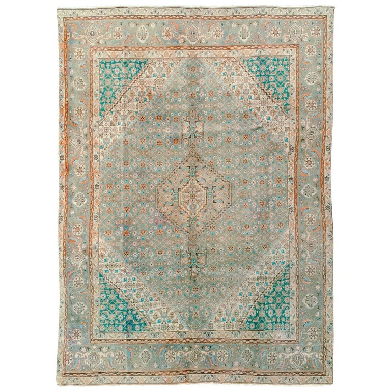 Mid-20th Century Geometric Persian Rug in Green and Turquoise For Sale ...