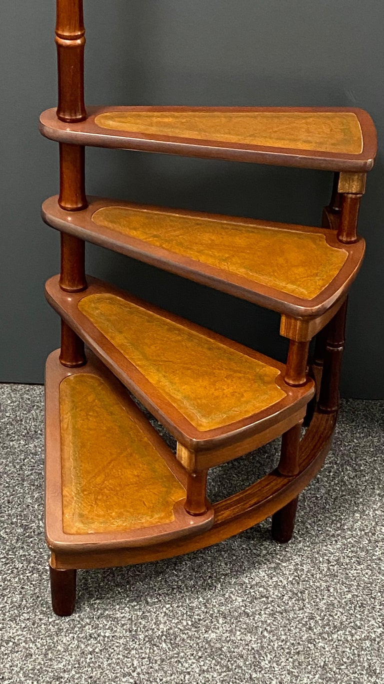 Mid-20th Century German Carved Wood and Leather Spiral Step Library ...