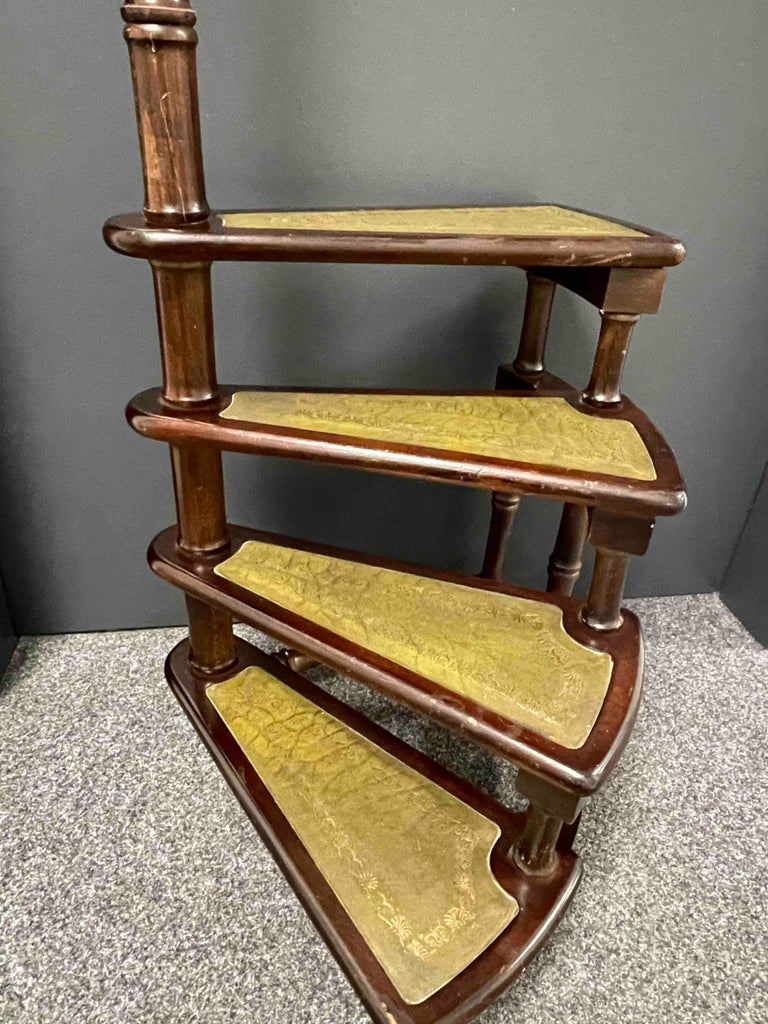 Mid-20th Century German Carved Wood and Leather Spiral Step Library ...