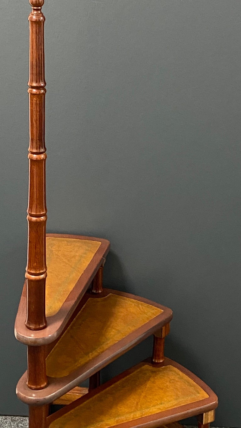 Mid-20th Century German Carved Wood and Leather Spiral Step Library ...