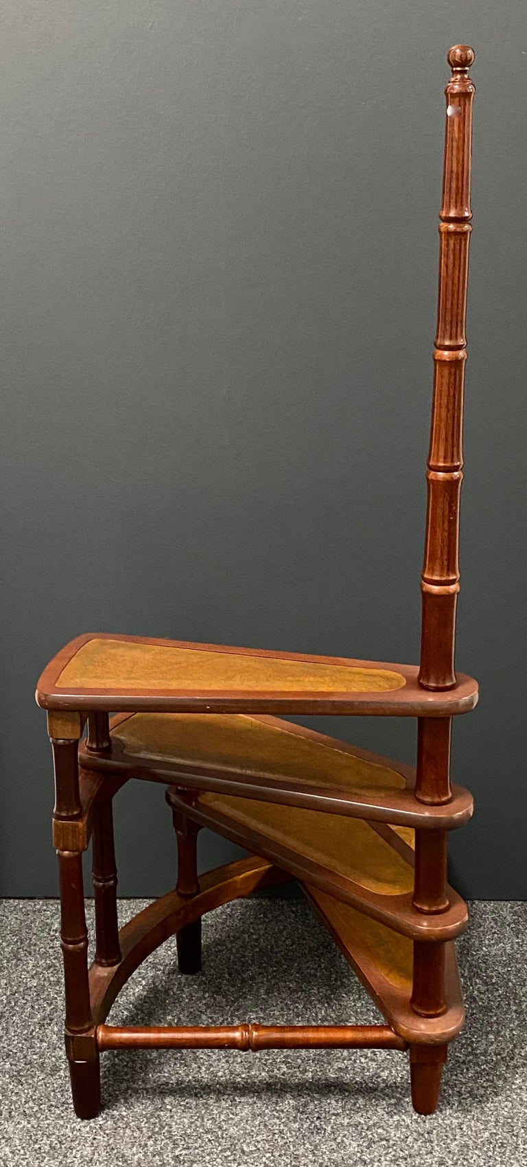 Mid-20th Century German Carved Wood and Leather Spiral Step Library ...