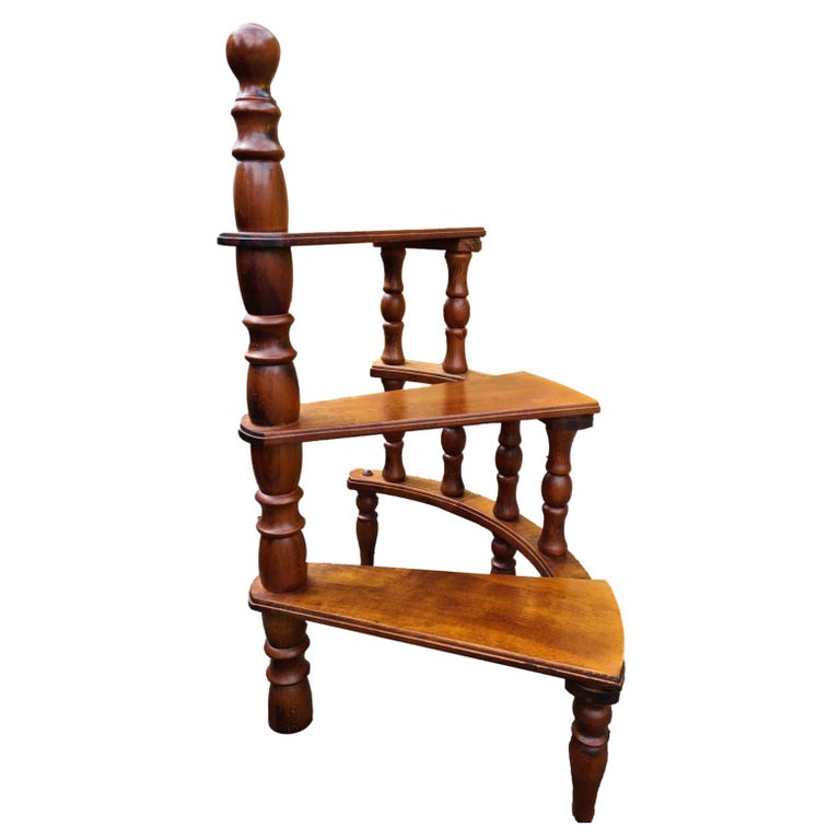 Mid-20th Century German Carved Wood Spiral Step Library Ladder at 1stDibs