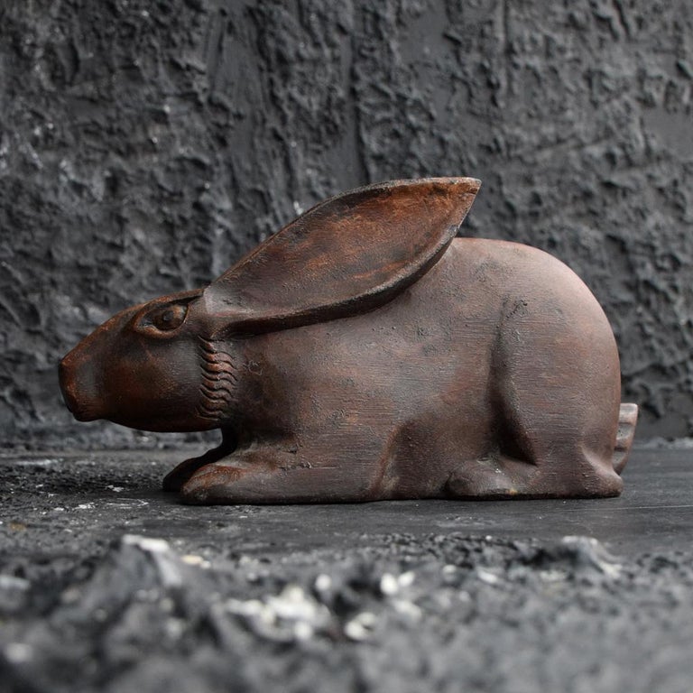 Mid-20th Century German Carved Wooden Life-Size Rabbit Figure at 1stDibs