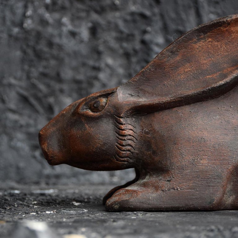 Mid-20th Century German Carved Wooden Life-Size Rabbit Figure at 1stDibs