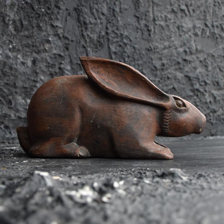 Mid-20th Century German Carved Wooden Life-Size Rabbit Figure at 1stDibs