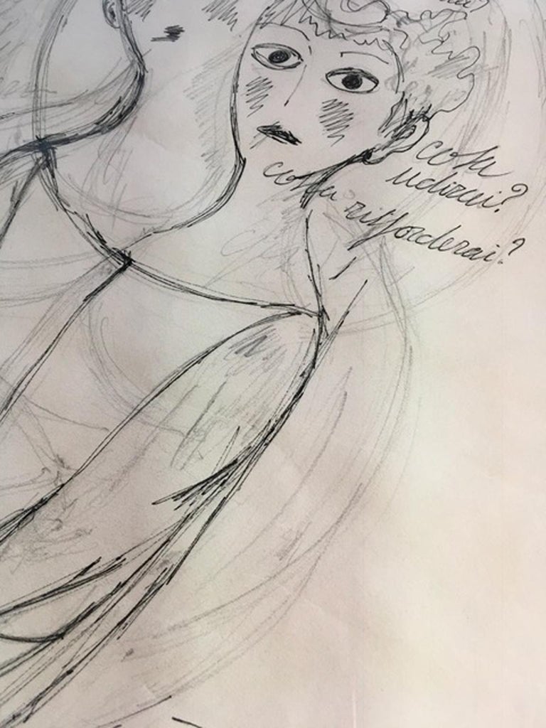 Mid-20th Century Gio Ponti Drawing in a Wood Black Frame, Italy, circa ...