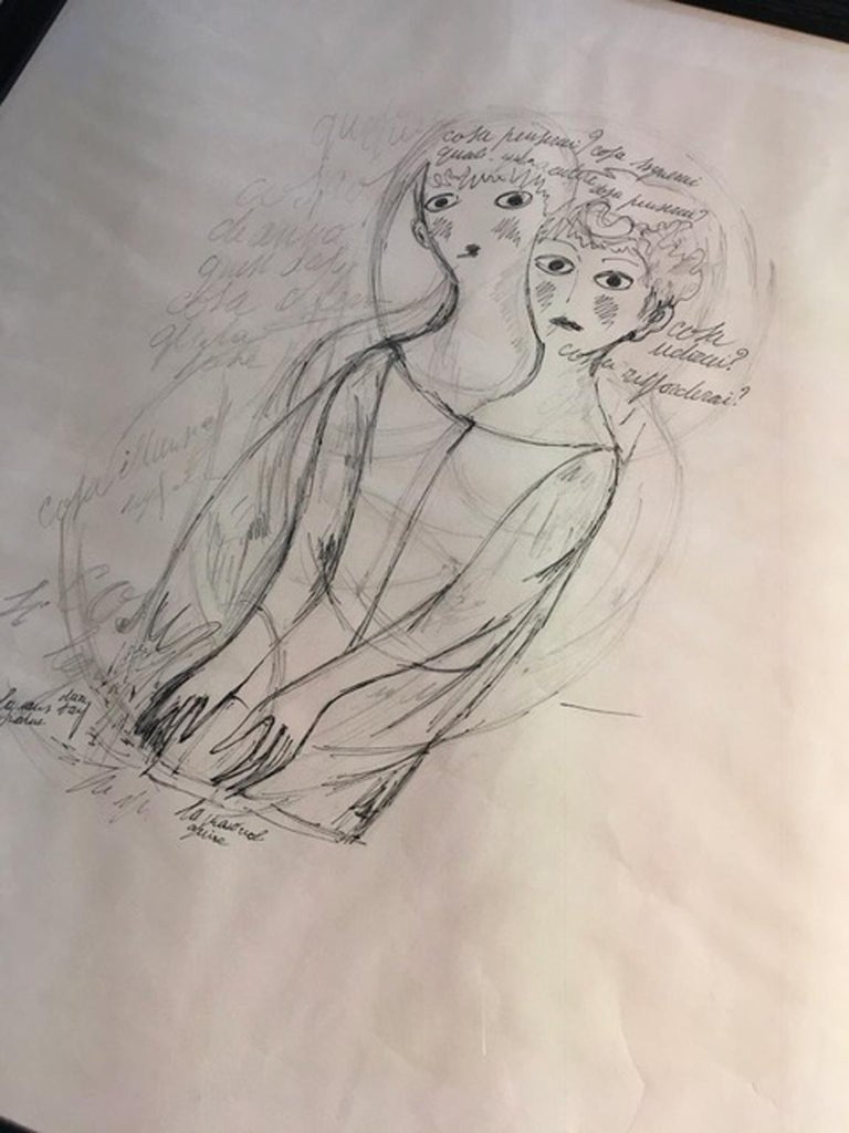 Mid-20th Century Gio Ponti Drawing in a Wood Black Frame, Italy, circa ...