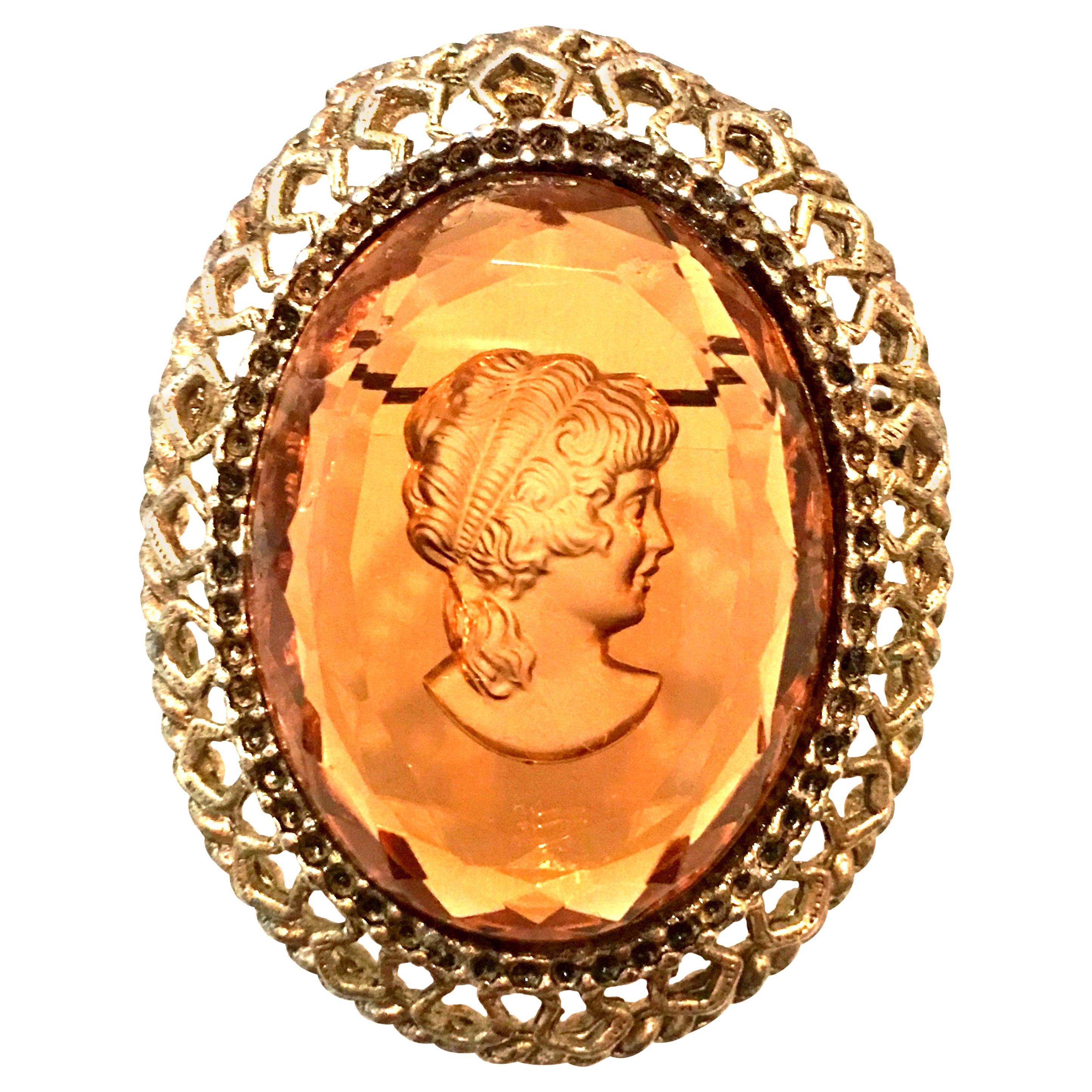 20th Century Gold Cut Glass Cameo Brooch and Necklace Pendant For Sale ...