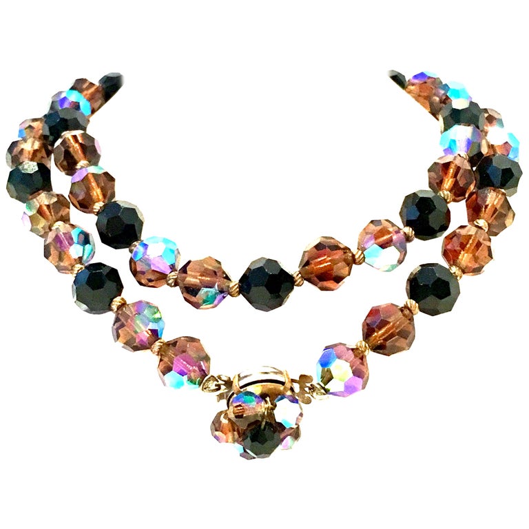 Mid-20th Century Gold and Crystal Bead Necklace For Sale at 1stDibs