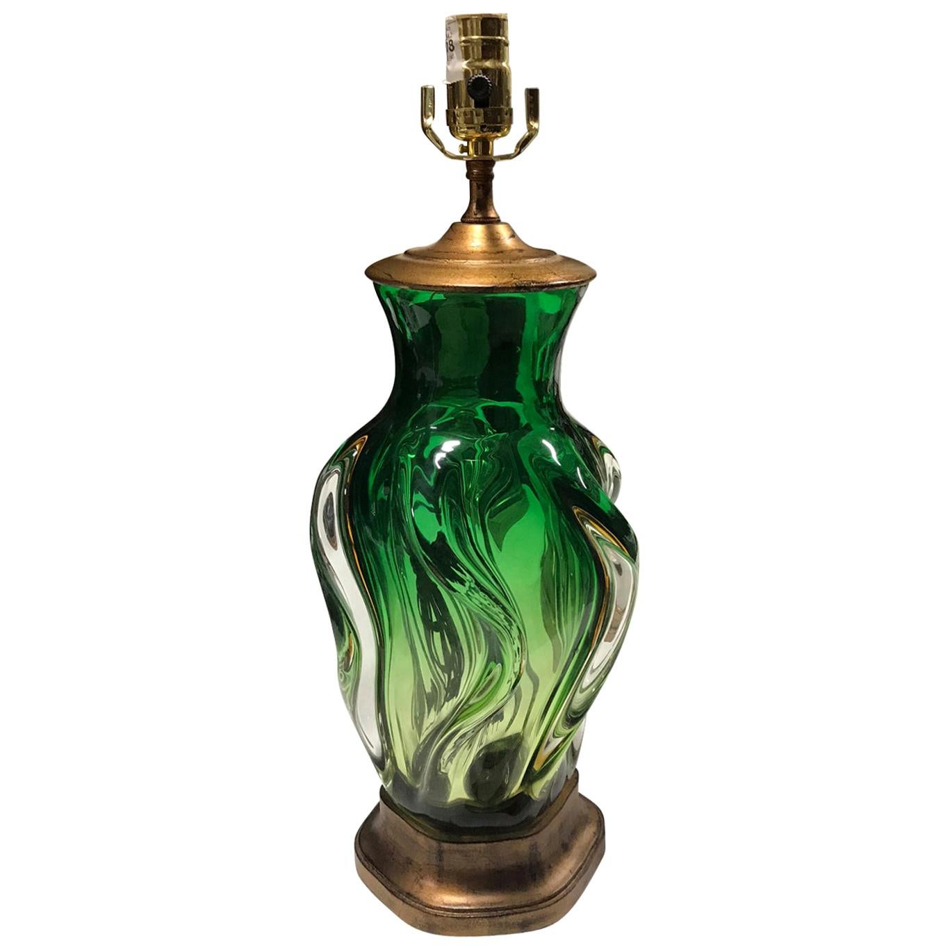 Mid-20th Century Green Swirl Glass Lamp at 1stDibs