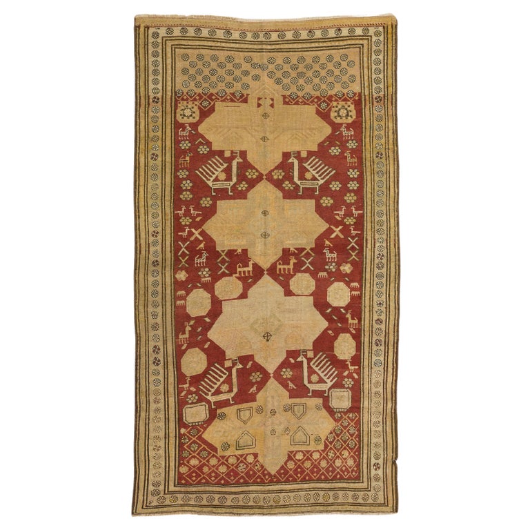 Mid-20th Century Hand Knotted Russian Rug Kazak Design For Sale at 1stDibs