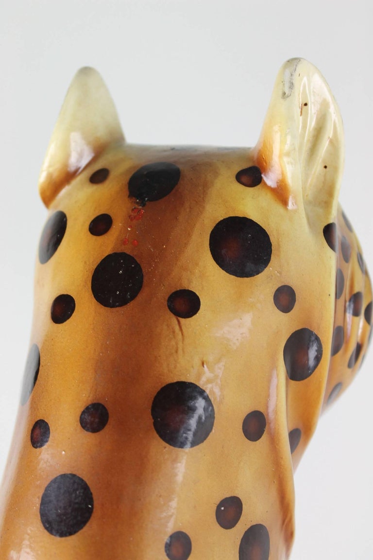 Mid-20th Century Hand-Painted Cheetah Ceramic Sculpture at 1stDibs