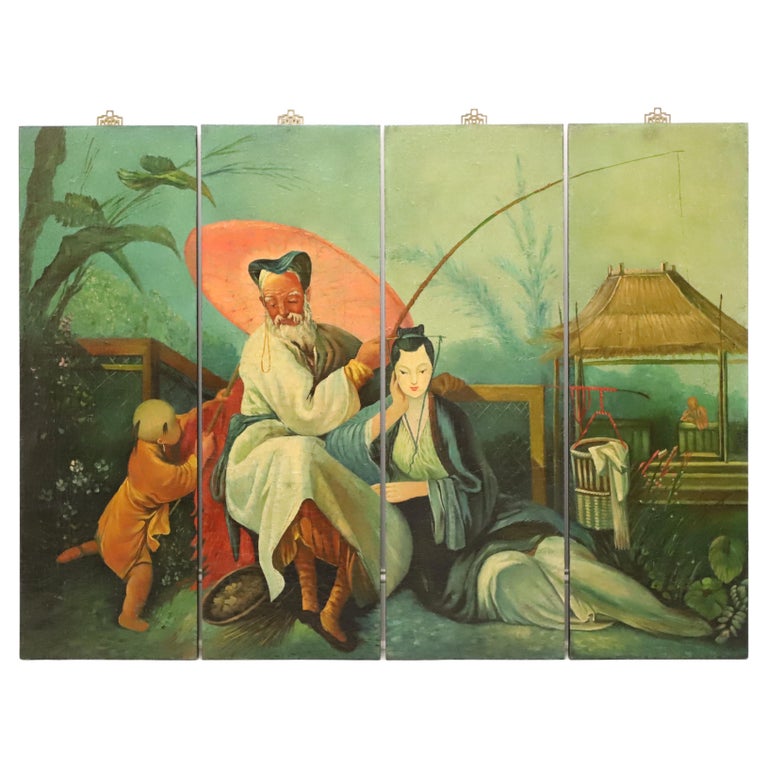 Mid 20th Century Hand Painted Chinese Art Wall Panels - Set of 4 For ...