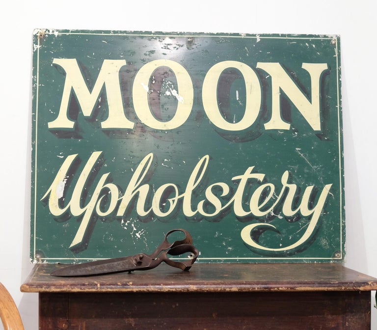 Mid-20th Century Hand Painted Metal Trade Sign, Cream on Green 'Moon ...