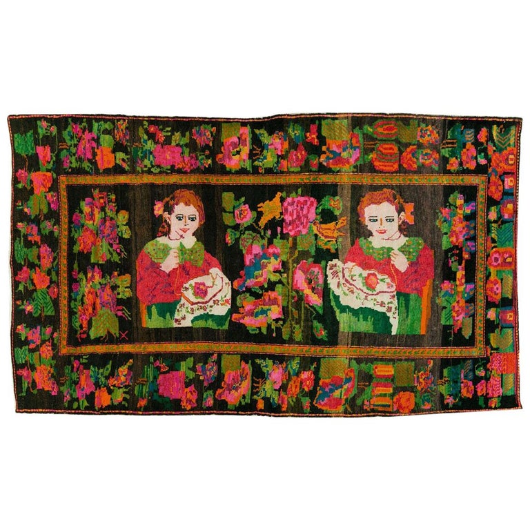 Mid-20th Century Handmade Caucasian Pictorial Karabagh Accent Rug For ...