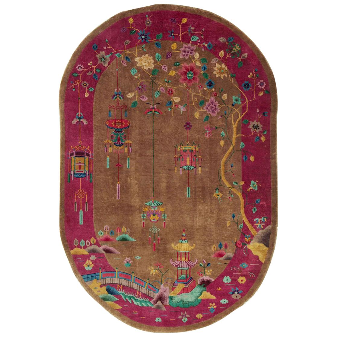 Mid-20th Century Handmade Chinese Art Deco Oval Room Size Accent Rug ...