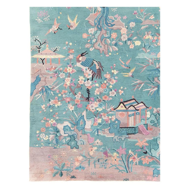 Mid-20th Century Handmade Chinese Art Deco Room Size Carpet in Seafoam ...