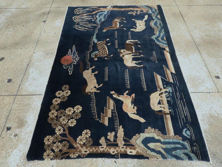 Mid-20th Century Handmade Chinese Pictorial Accent Rug of Horses For ...