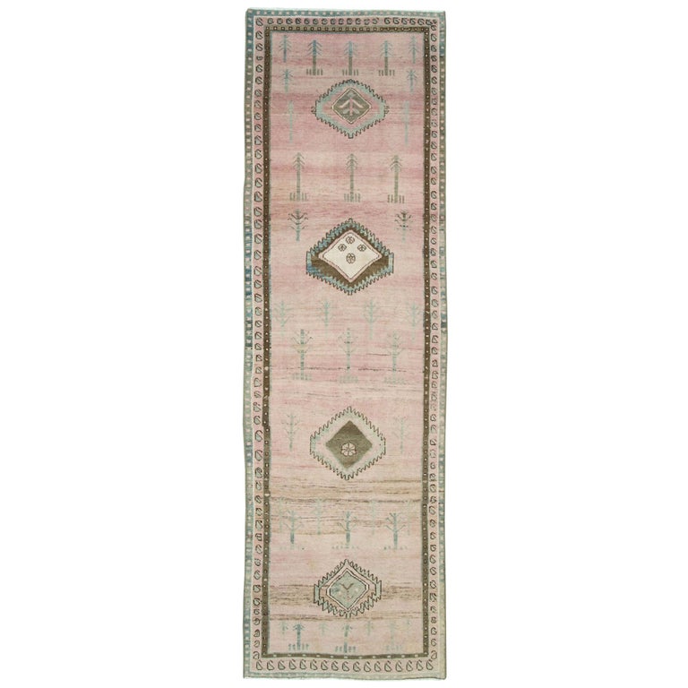Mid-20th Century Handmade Persian Malayer Runner Rug in Neutral Blush ...