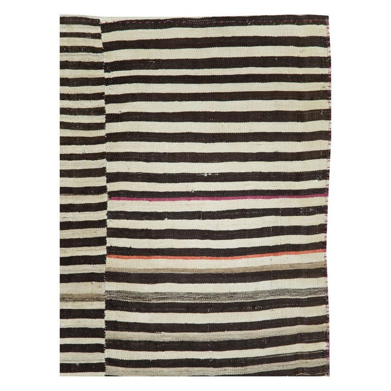 Mid-20th Century Handmade Persian Zebra Striped Flatweave Tribal Accent ...