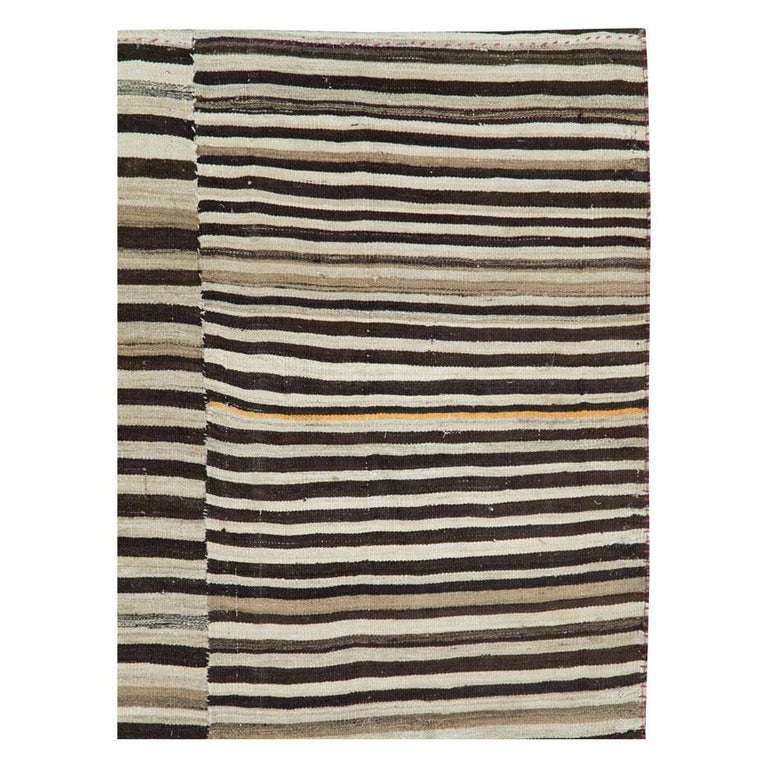 Mid-20th Century Handmade Persian Zebra Striped Flatweave Tribal Accent ...