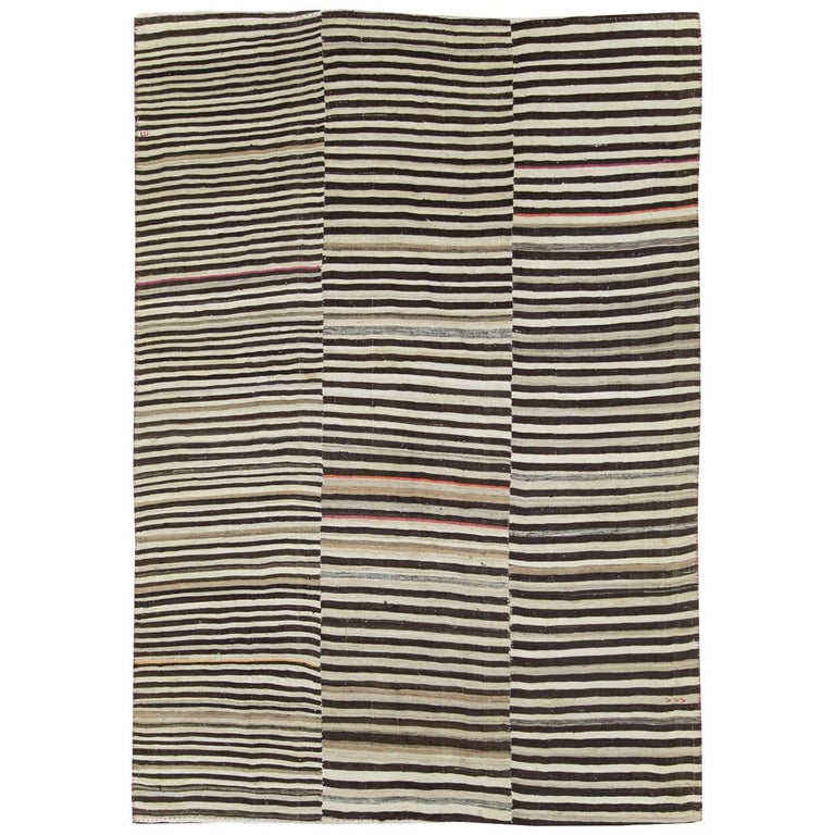 Mid-20th Century Handmade Persian Zebra Striped Flatweave Tribal Accent ...