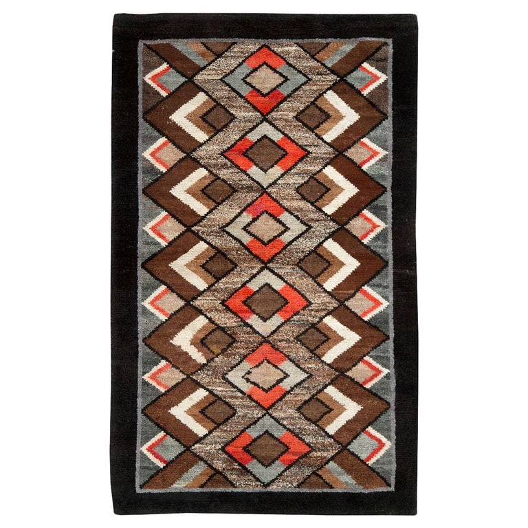 Mid-20th Century Handmade Polish Geometric Art Deco Style Accent Rug ...