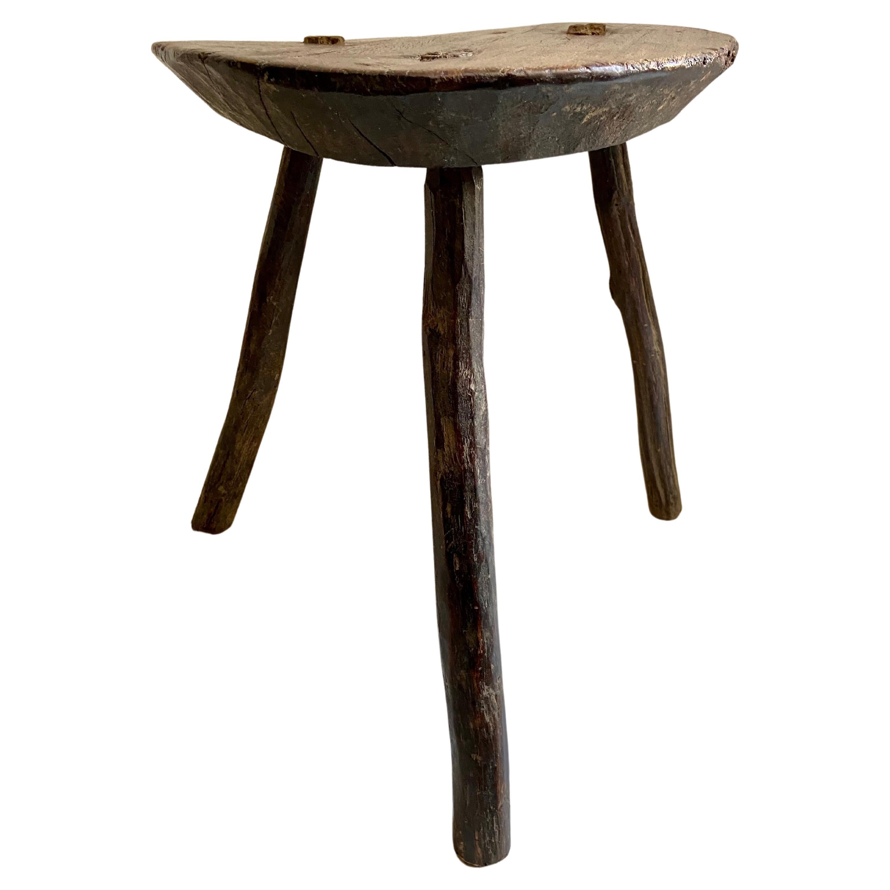 Hand Carved Primitive Mesquite Stool from Mexico at 1stDibs