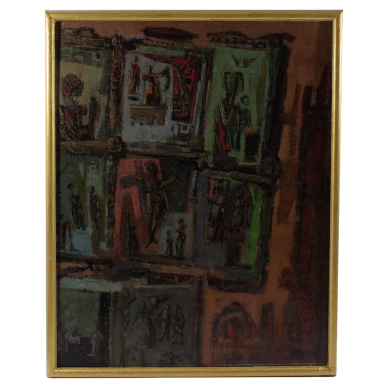 Mid-20th Century Harry Engel Signed Oil on Board Abstract Painting For ...