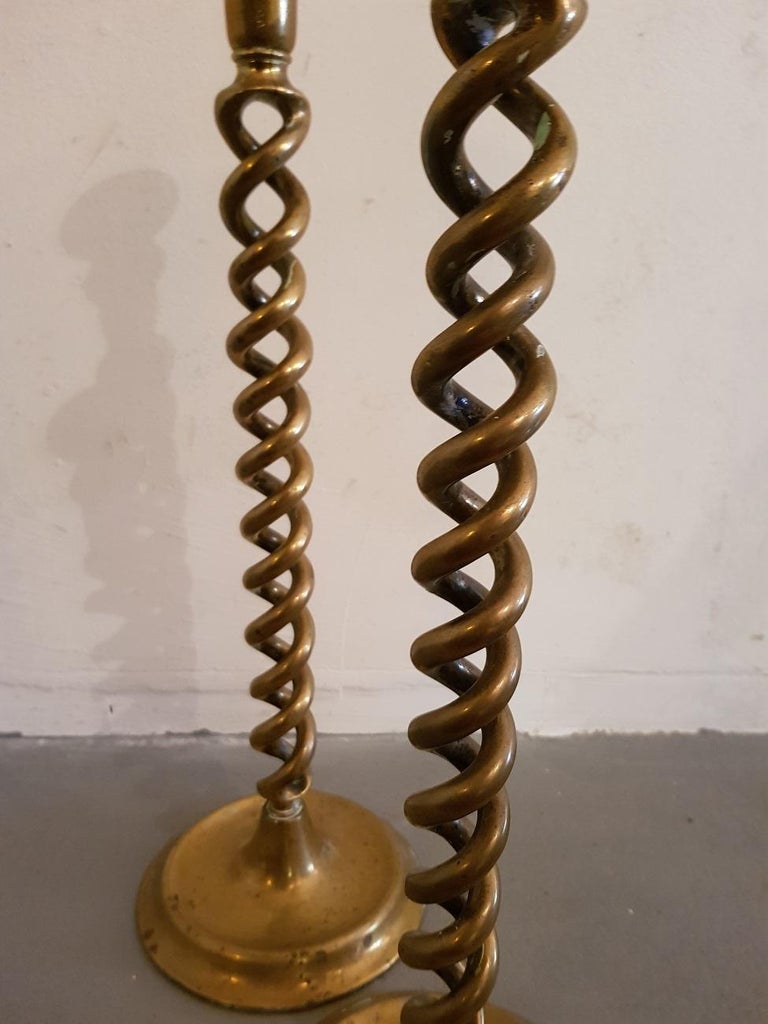 Mid-20th Century High English Brass spiral twisted Candlesticks at 1stDibs