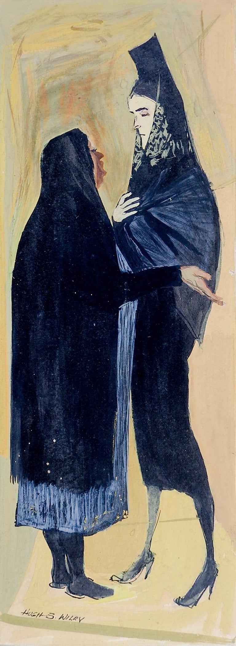 Mid 20th Century Hugh Wiley Modernist Spanish Women Painting For Sale ...
