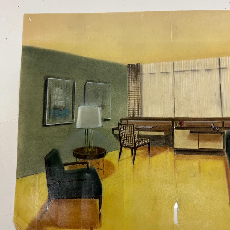 Mid 20th Century Interior Modular Design Color Sketch Mario Pani Mexico ...