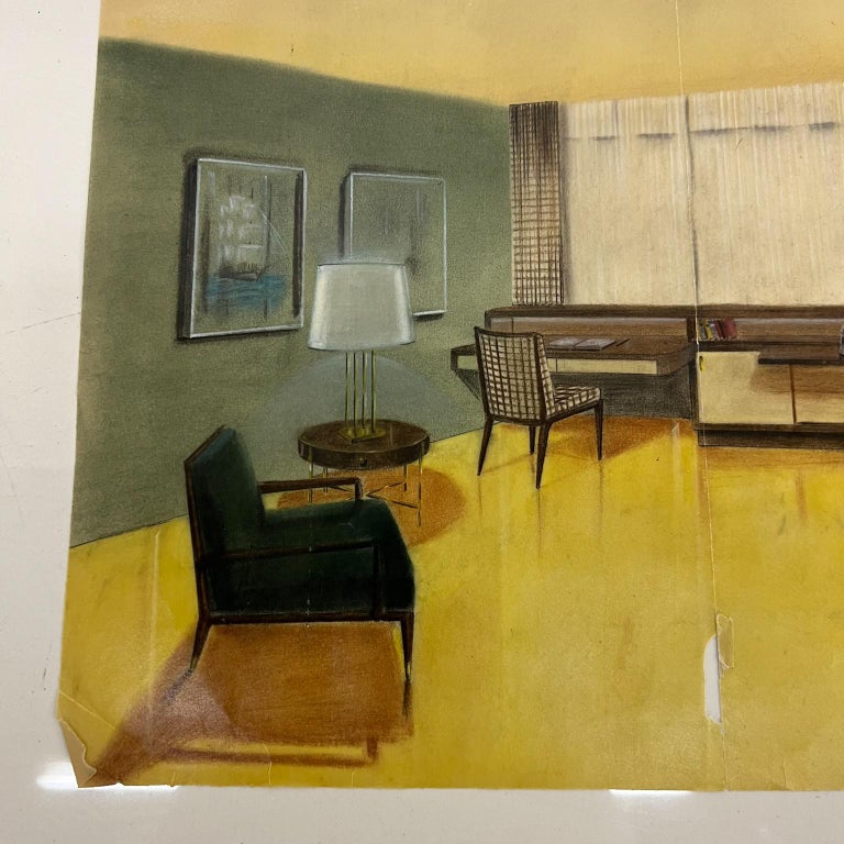 Mid 20th Century Interior Modular Design Color Sketch Mario Pani Mexico ...