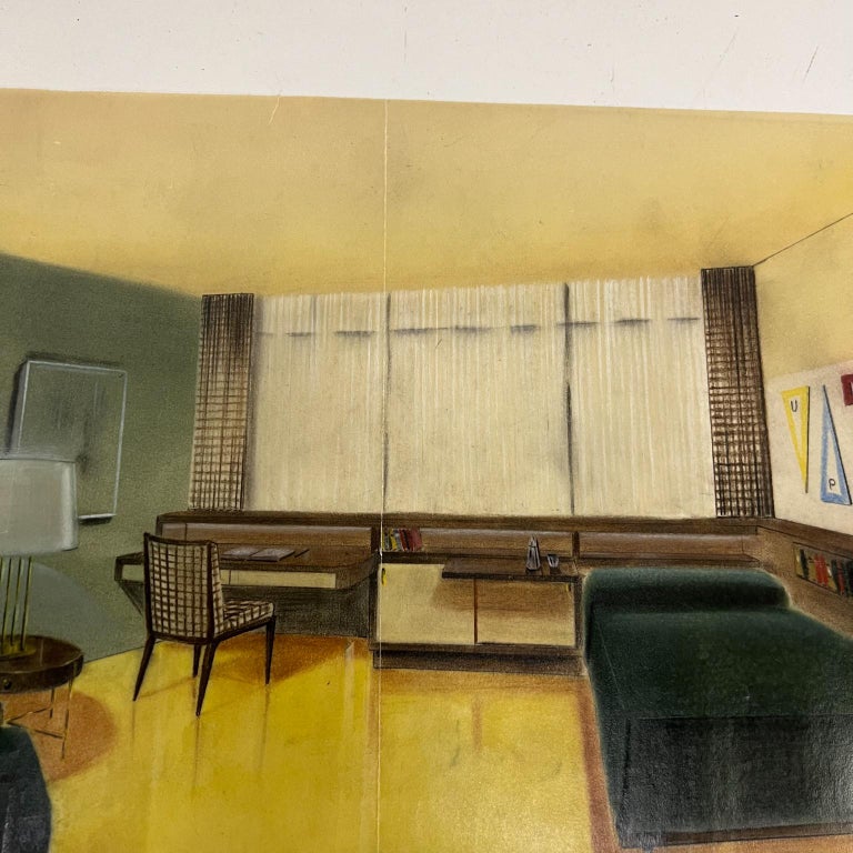 Mid 20th Century Interior Modular Design Color Sketch Mario Pani Mexico ...