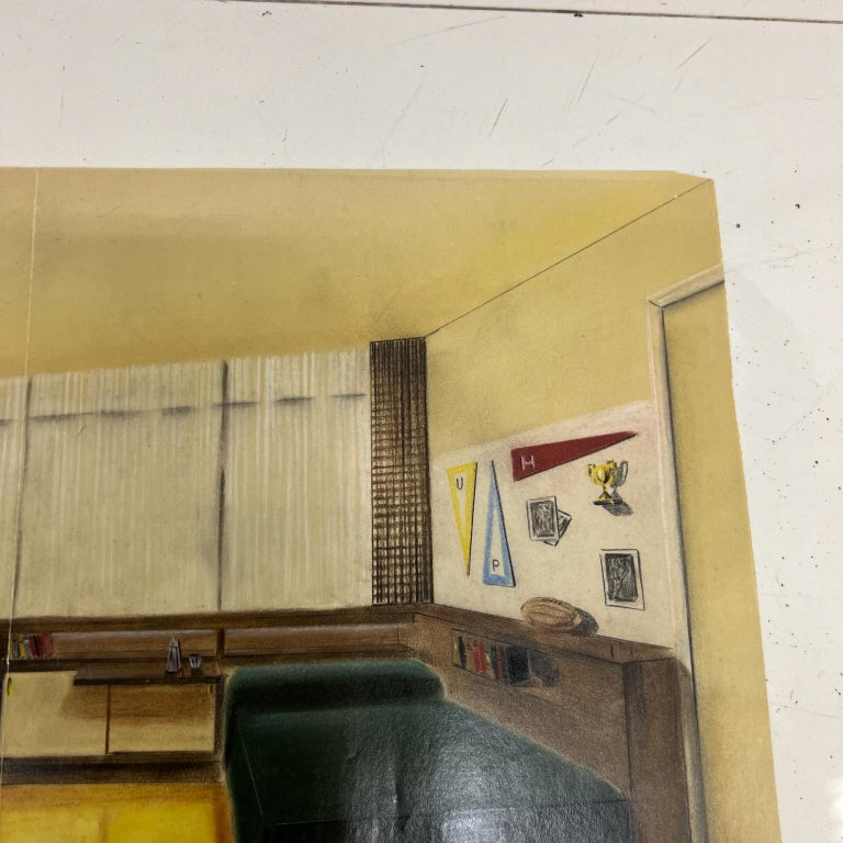 Mid 20th Century Interior Modular Design Color Sketch Mario Pani Mexico ...