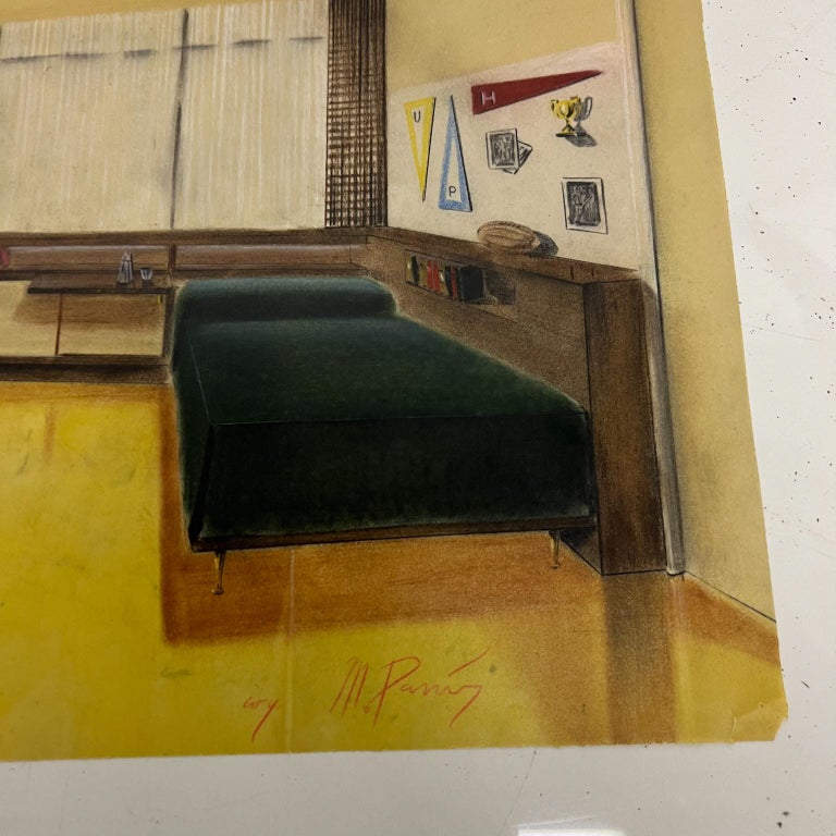 Mid 20th Century Interior Modular Design Color Sketch Mario Pani Mexico ...