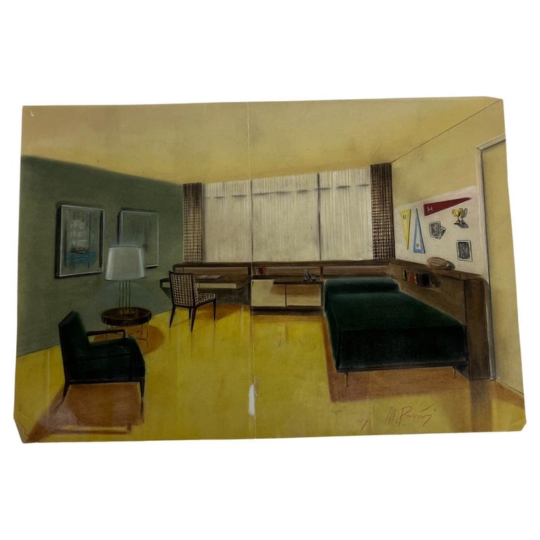 Mid 20th Century Interior Modular Design Color Sketch Mario Pani Mexico ...