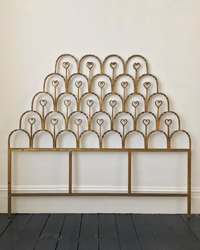 Mid-20th Century Iron Headboard with Heart-Shaped Details at 1stDibs