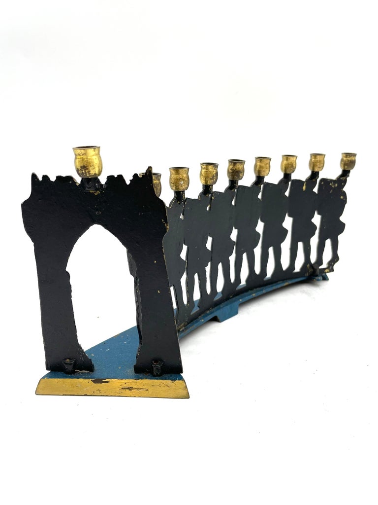 Mid-20th Century Israeli Brass and Enamel Hanukkah Lamp For Sale at 1stDibs
